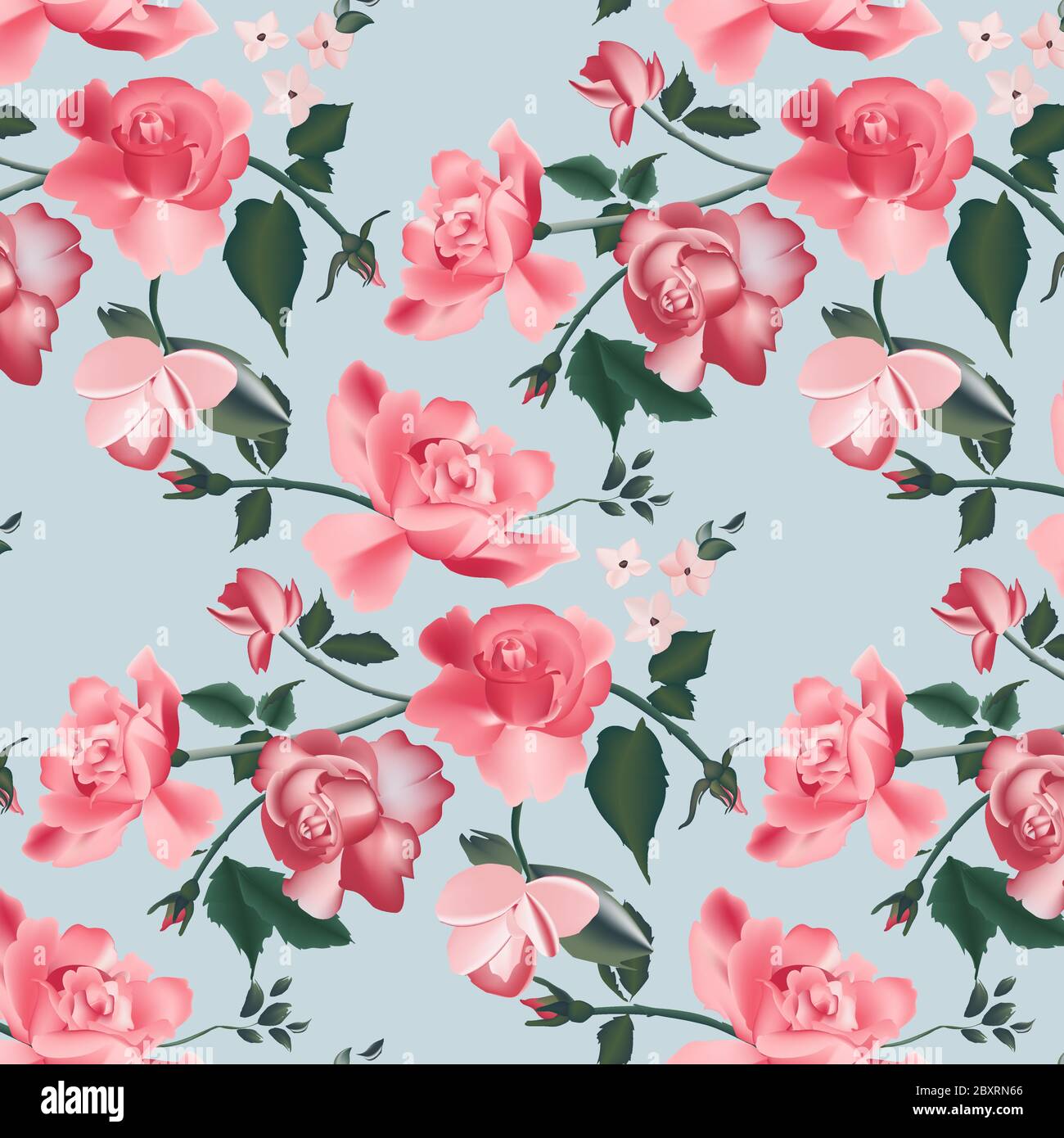 Retro roses realistic pattern. Modern red roses romantic plant texture ...