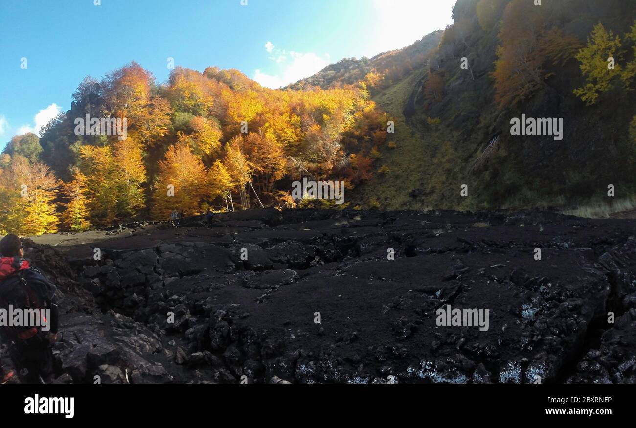Etna landscape detail of the Bove Valley and magmatic dike during sunny ...