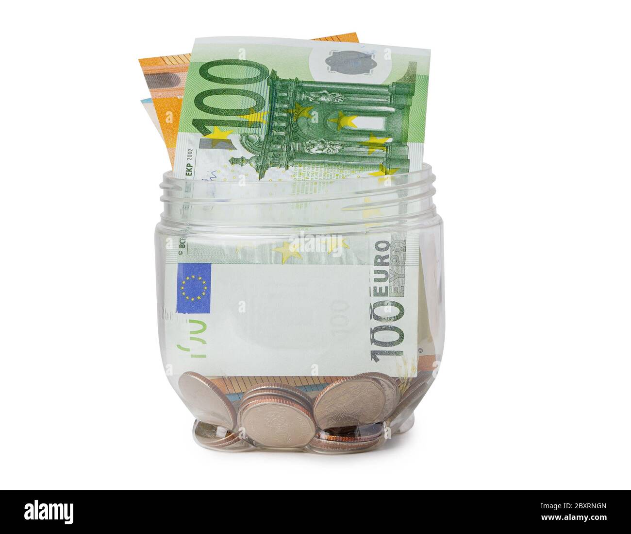 Coins and Euro banknotes in plastic bottle Stock Photo - Alamy
