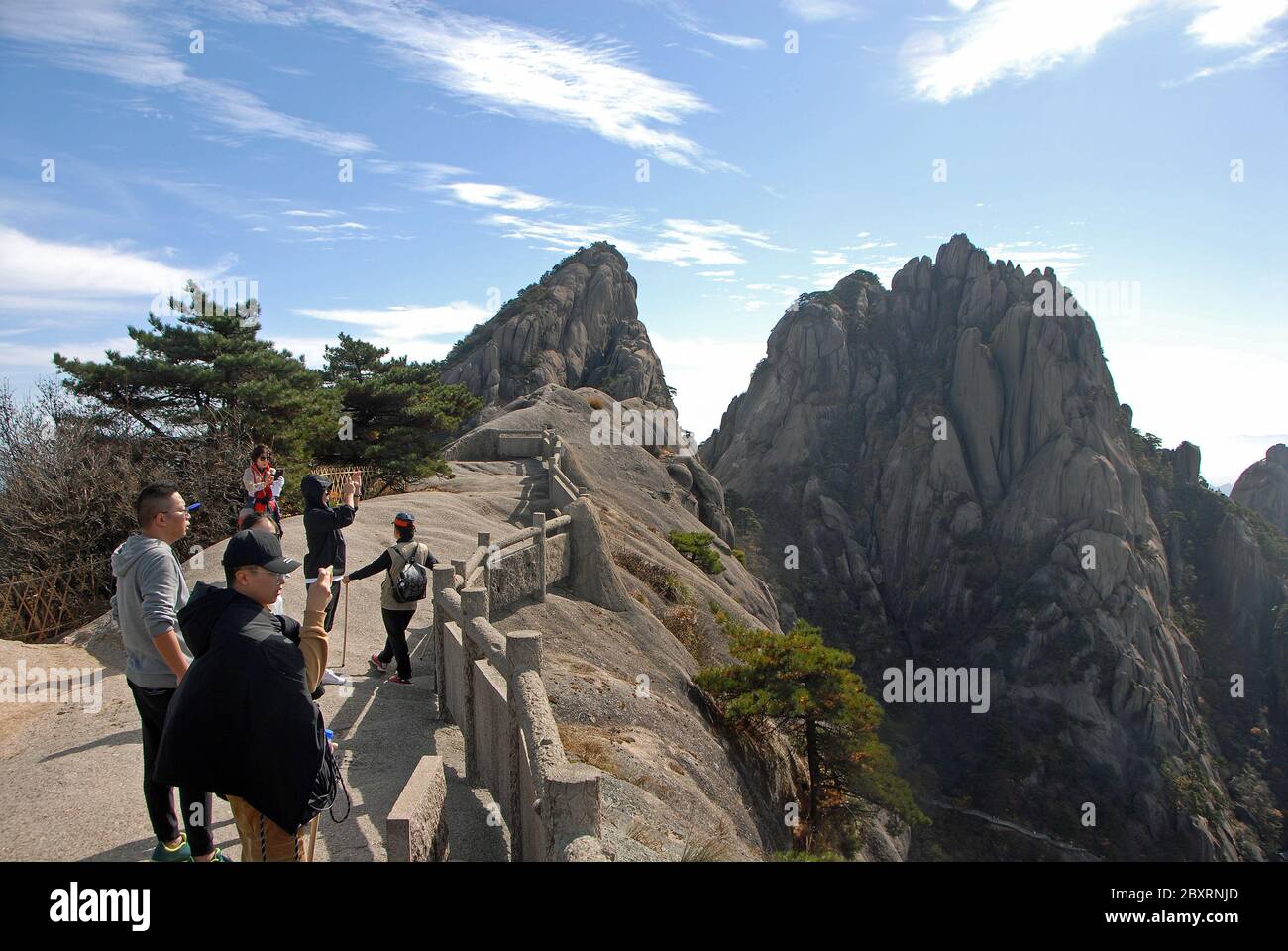 Huangshan Mountain in Anhui Province, China. Tourists taking in the ...