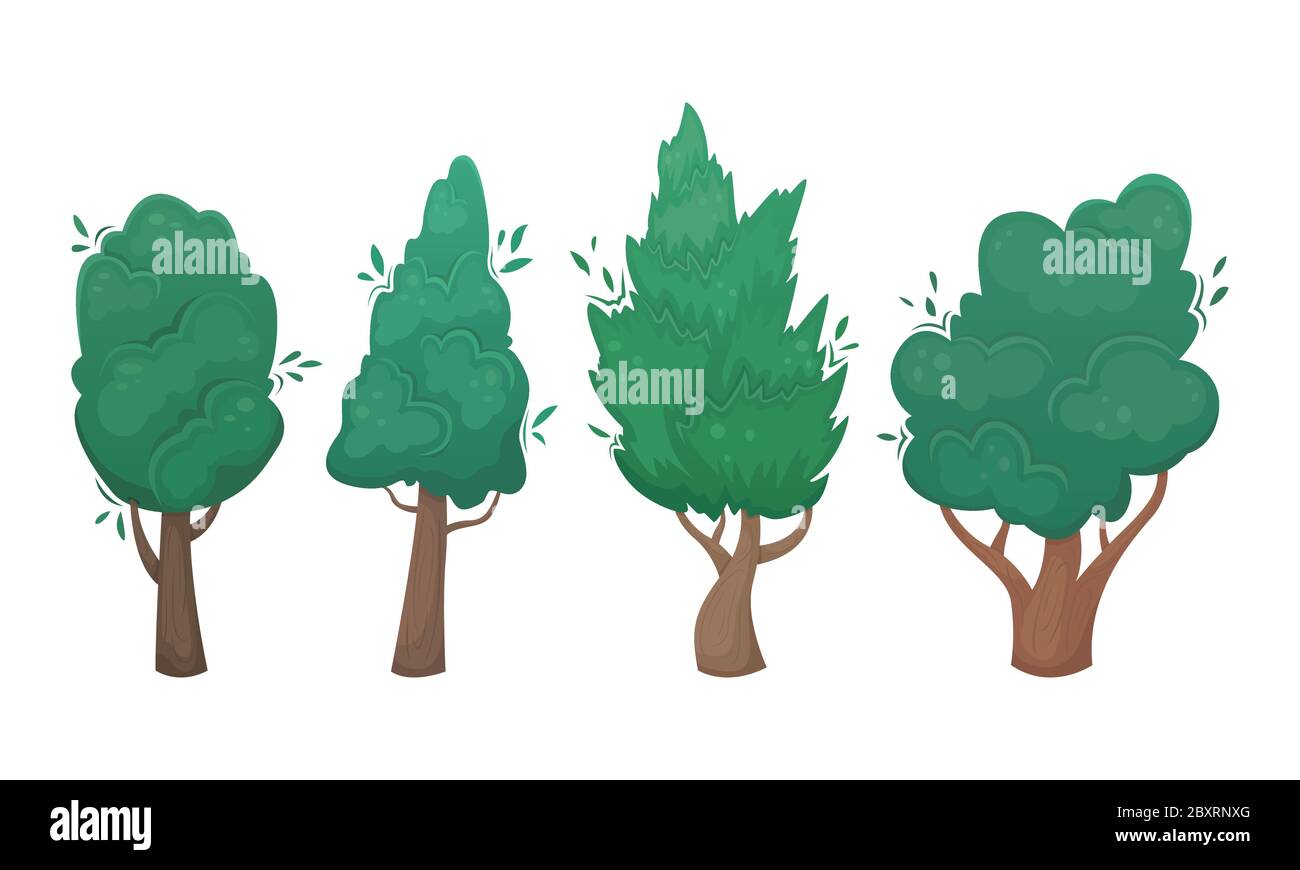 Set of four flat vector trees in cartoon style. A set for creating your ...