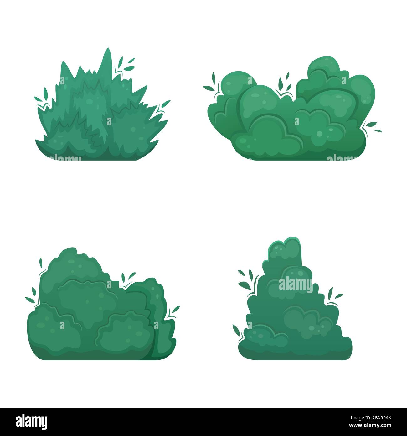 Set of four flat vector shrubs in cartoon style. A set for creating ...