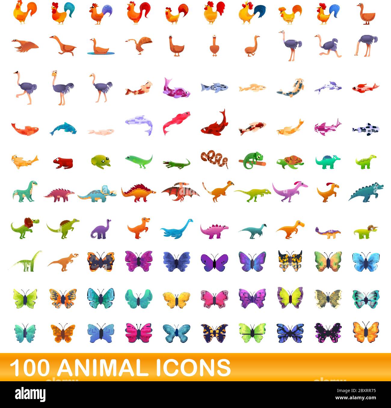 100 animal icons set. Cartoon illustration of 100 animal icons vector ...
