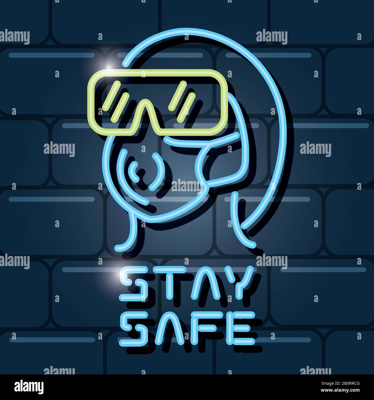 symbol of stay safe in neon light vector illustration design Stock ...