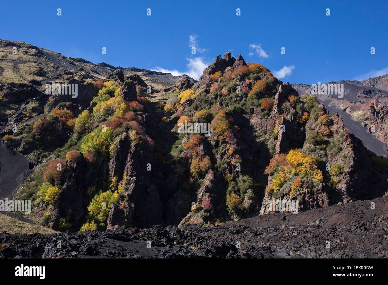 Etna landscape detail of the magmatic dike during sunny day and blue ...