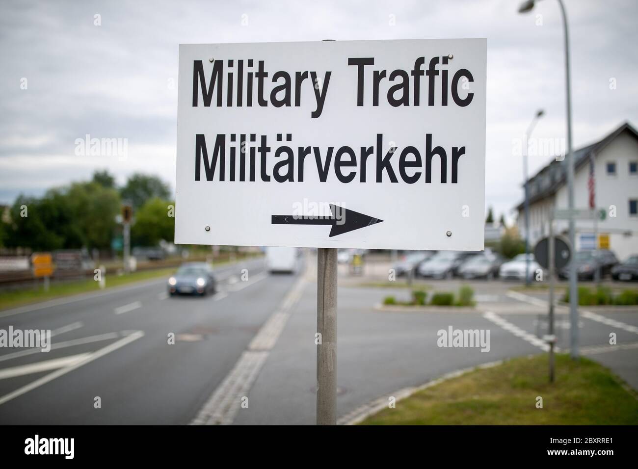 08 June 2020, Bavaria, Grafenwöhr: "Military Traffic" is written on a ...