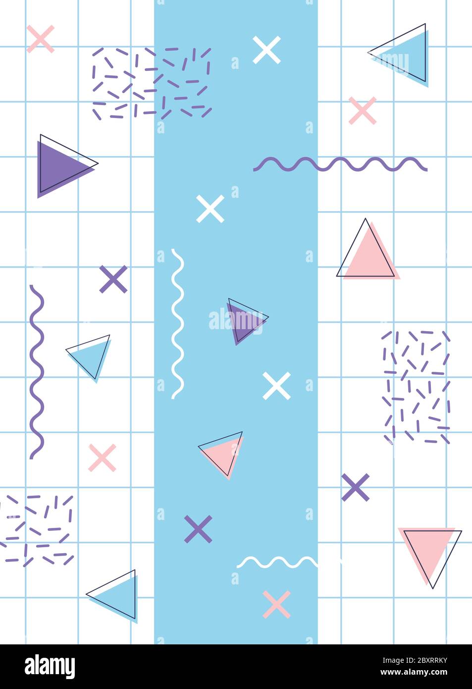 memphis collage forms geometric 80s 90s style abstract blue banner ...
