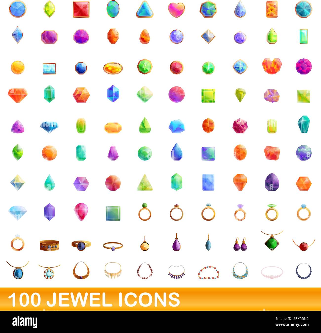100 jewel icons set. Cartoon illustration of 100 jewel icons vector set ...