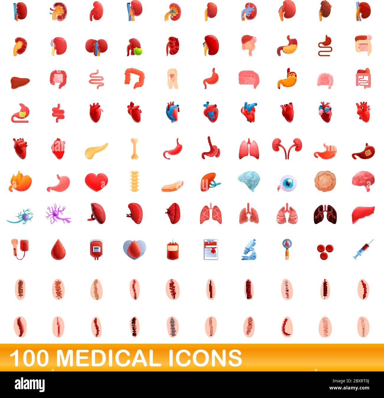 100 medical icons set. Cartoon illustration of 100 medical icons vector ...