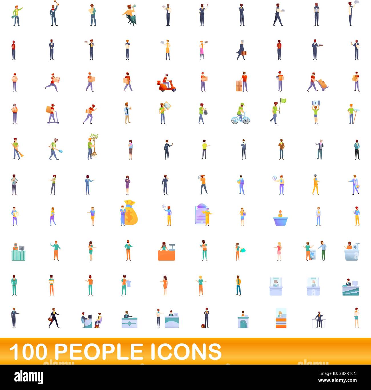 100 people icons set. Cartoon illustration of 100 people icons vector ...