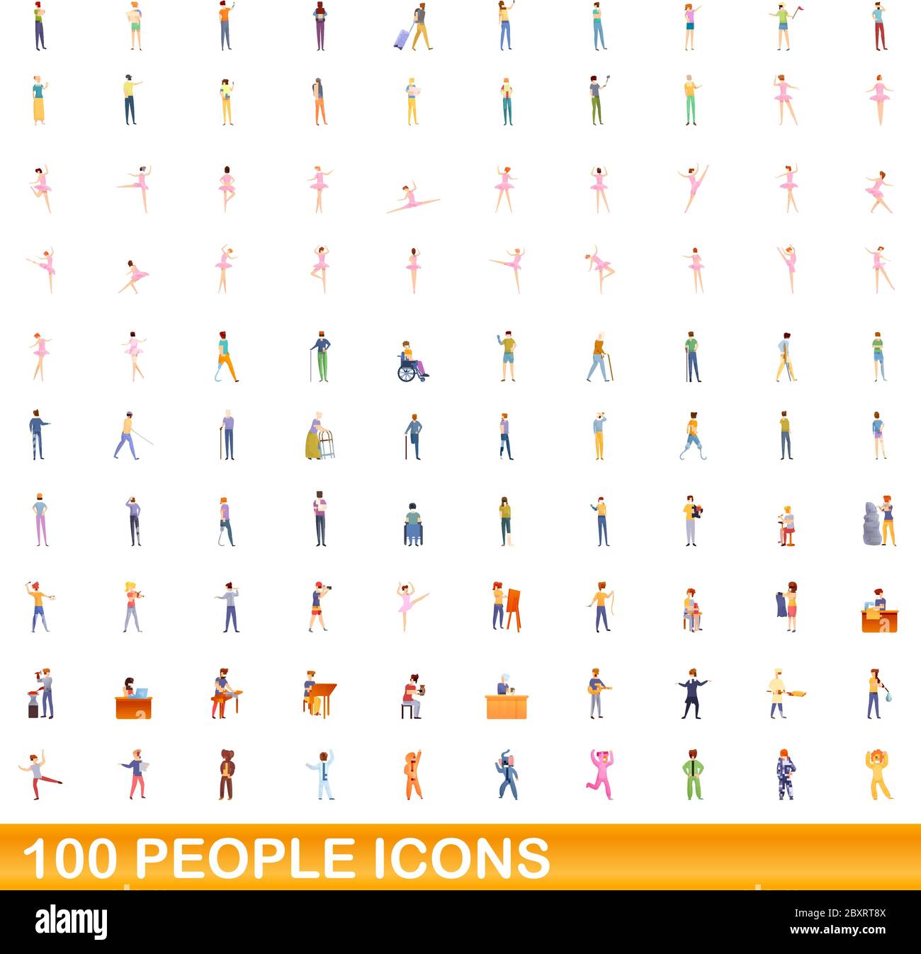 100 people icons set. Cartoon illustration of 100 people icons vector ...
