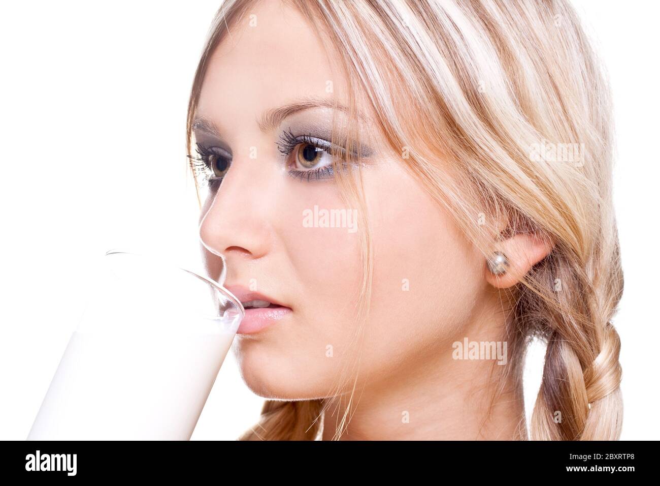 beautiful woman drinking milk Stock Photo - Alamy