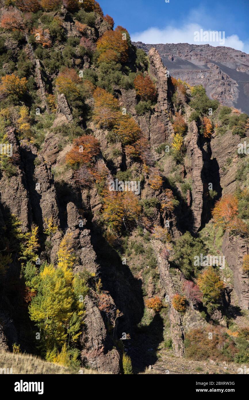 Etna landscape detail of the magmatic dike during sunny day and blue ...