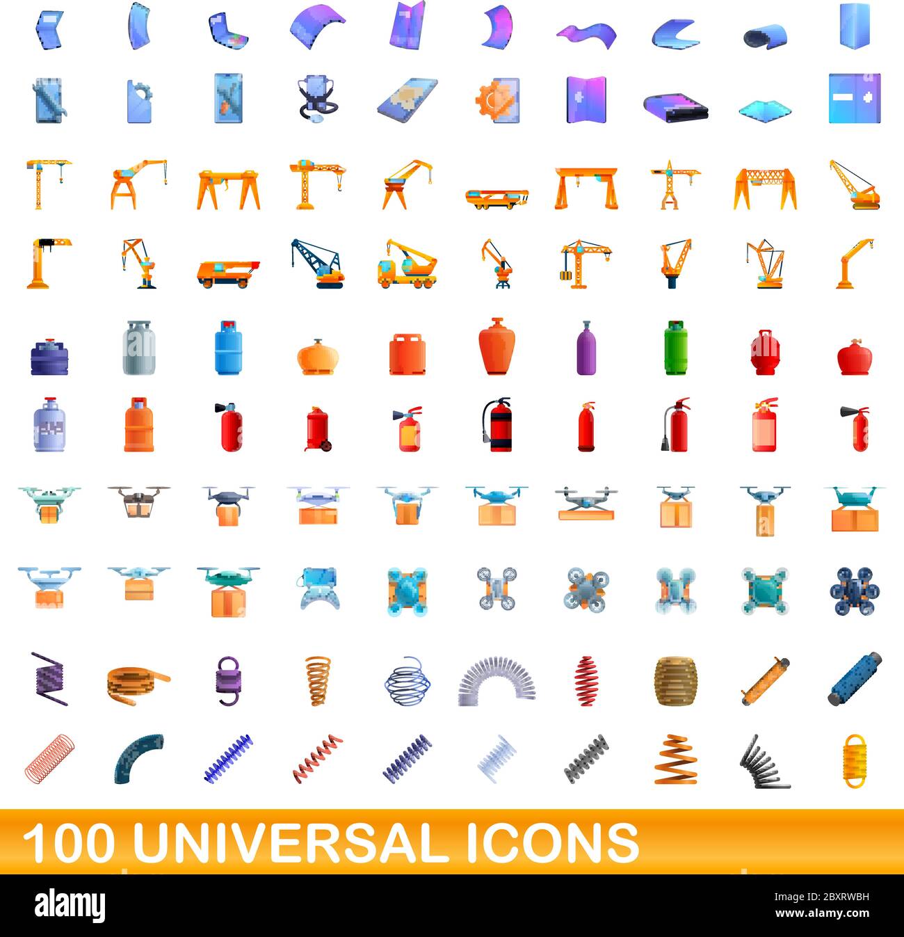 100 universal icons set. Cartoon illustration of 100 universal icons ...