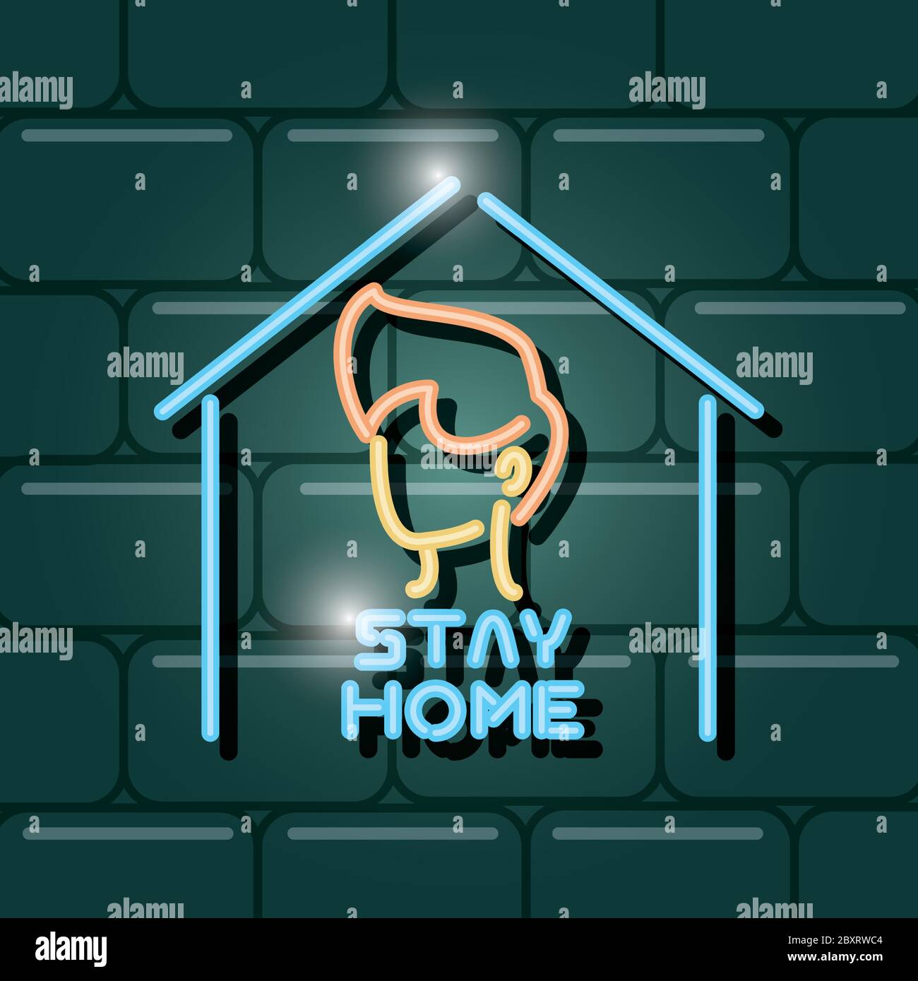 symbol of stay at home in neon light vector illustration design Stock ...