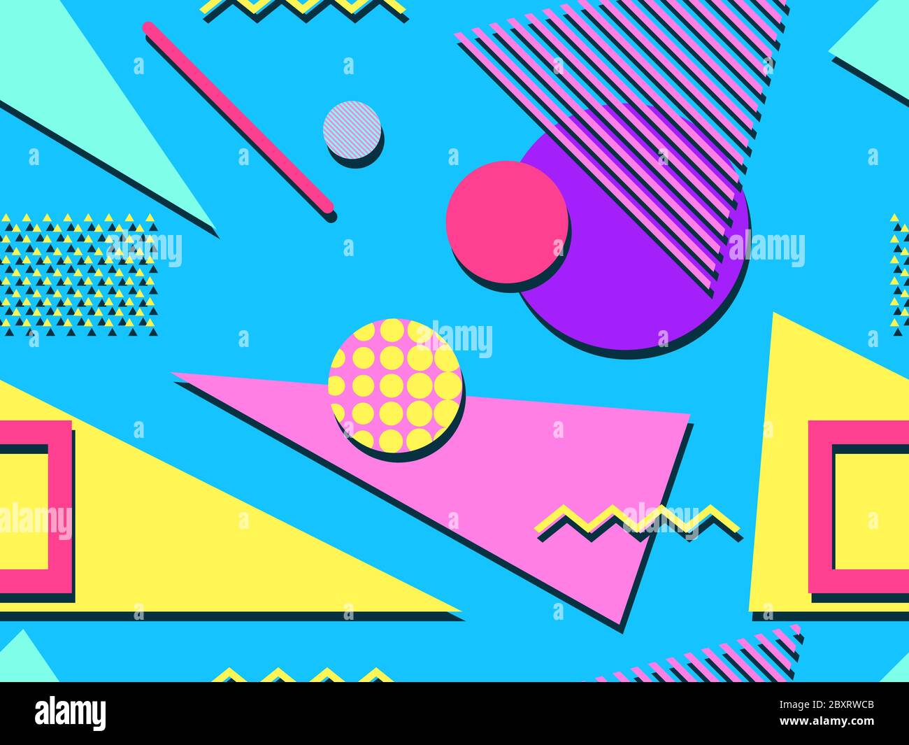 Seamless Pattern In The Style Of The 80s And 90s With Geometric Shapes