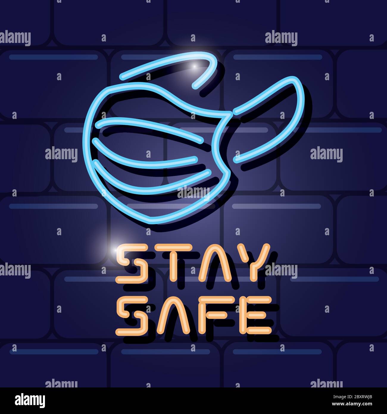 symbol of stay safe in neon light vector illustration design Stock ...