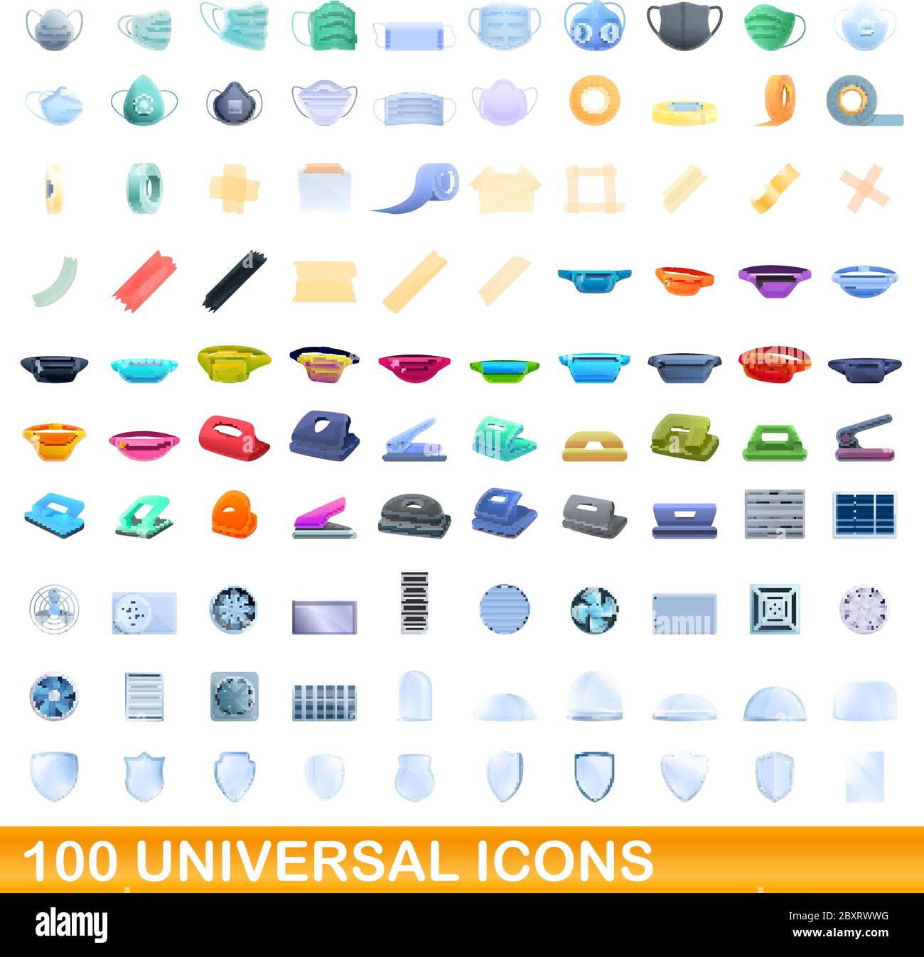 100 universal icons set. Cartoon illustration of 100 universal icons ...