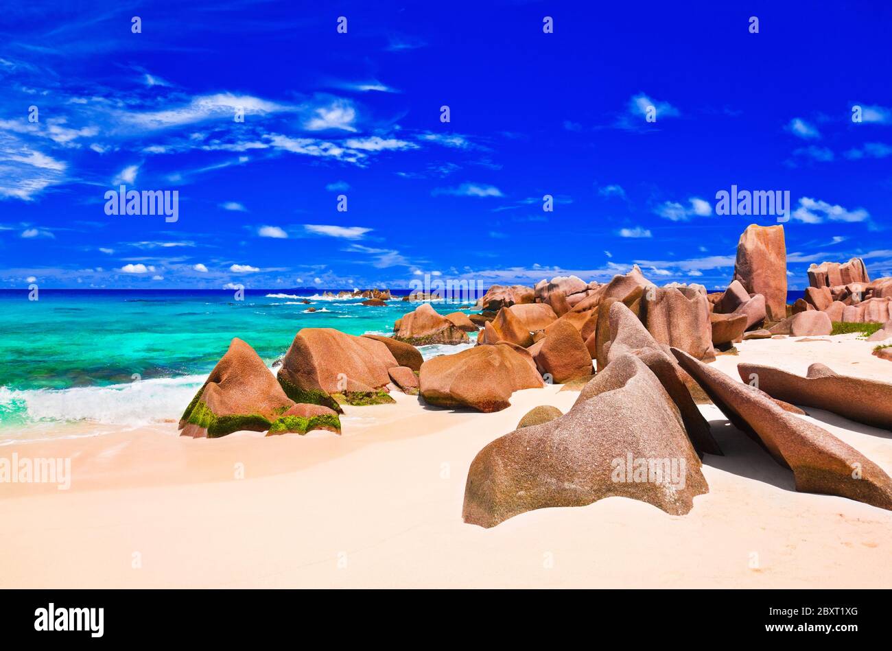 Tropical beach at Seychelles Stock Photo - Alamy
