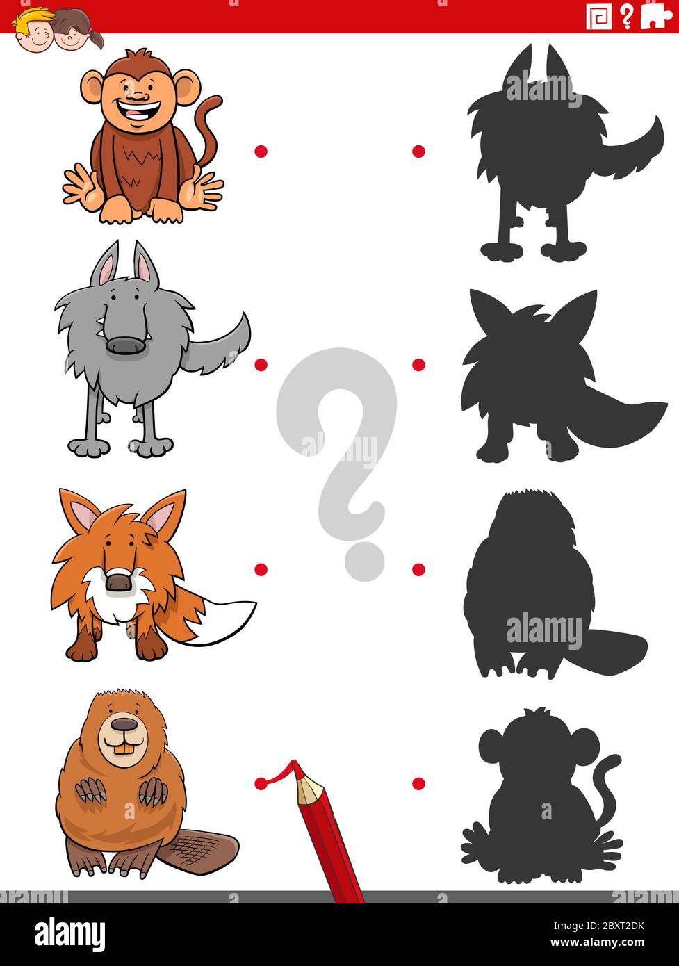 Cartoon Illustration of Match the Right Shadows with Pictures ...