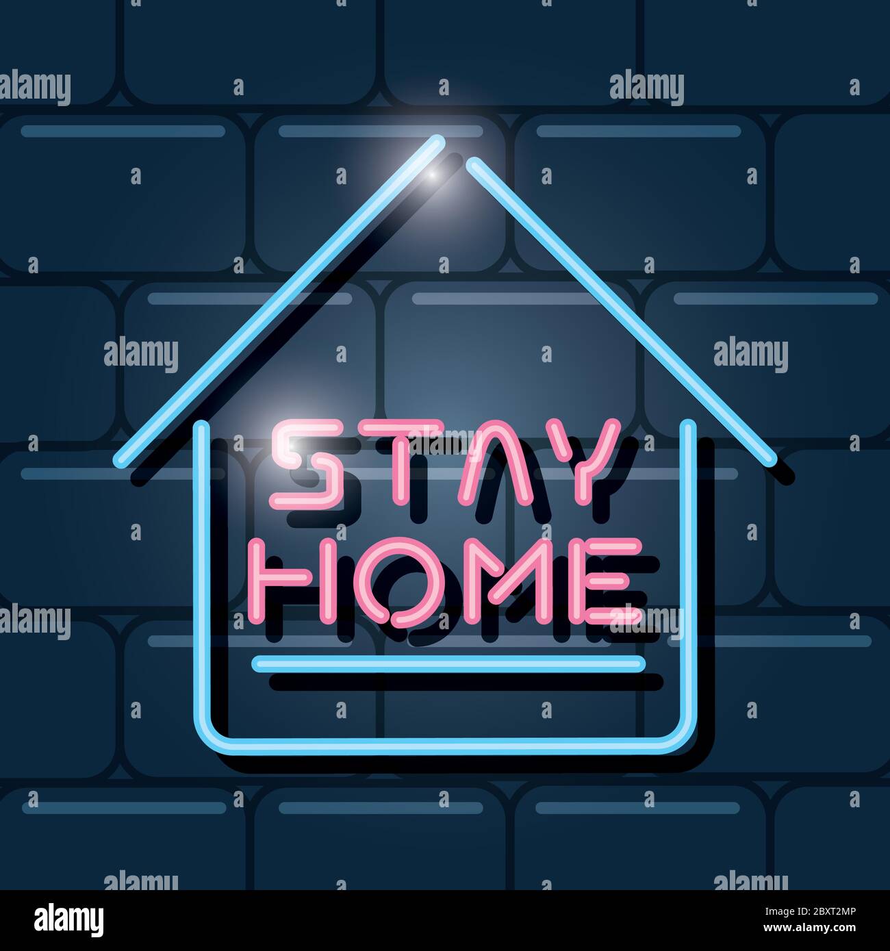 symbol of stay at home in neon light vector illustration design Stock ...