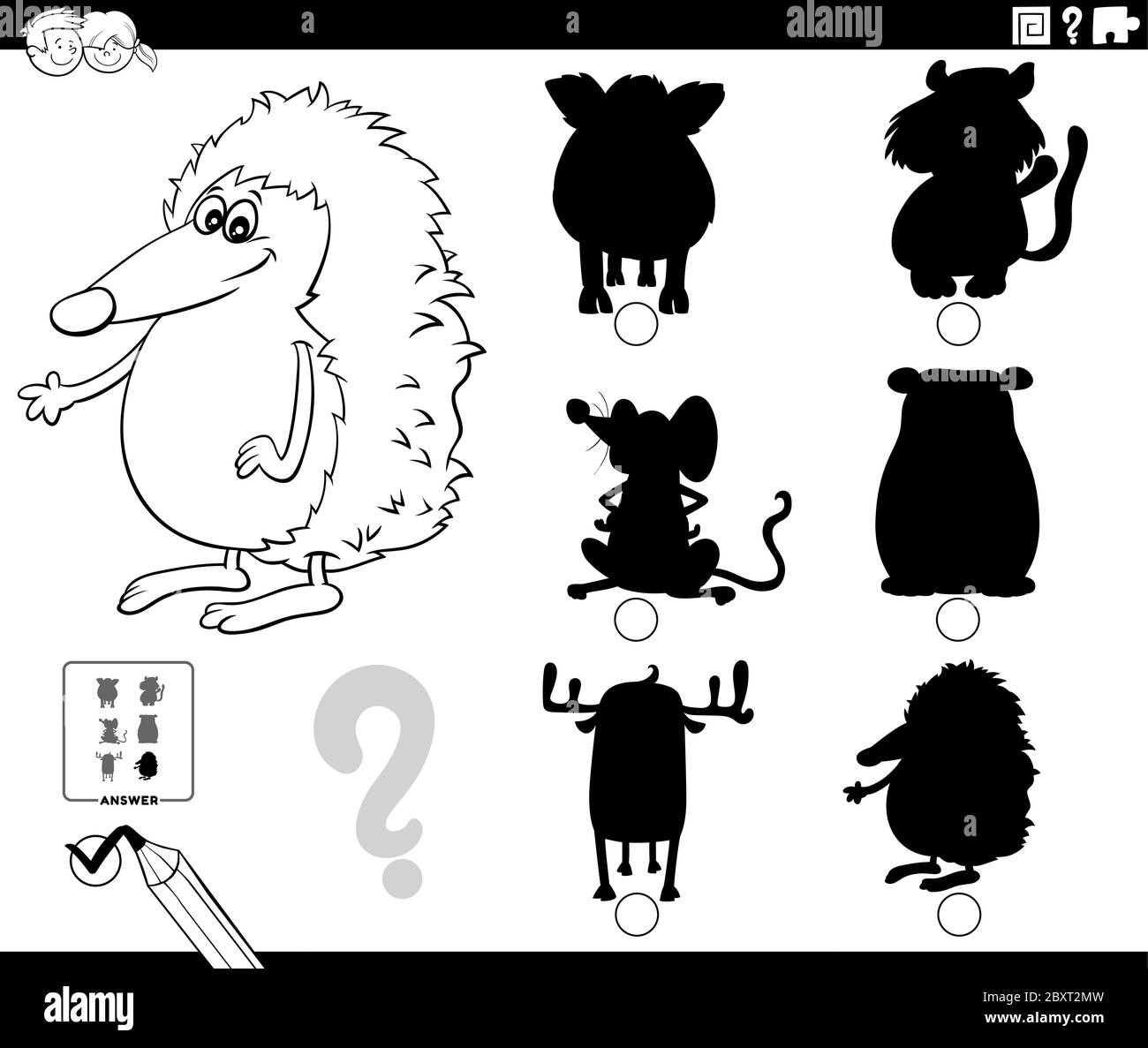 Black and White Cartoon Illustration of Finding the Right Shadow to the ...