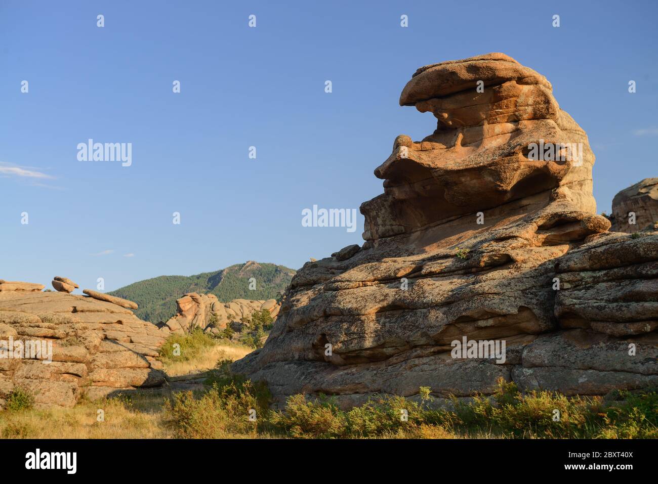Bizarre cliffs of Bayanaul mountains. Central Kazakhstan Stock Photo ...