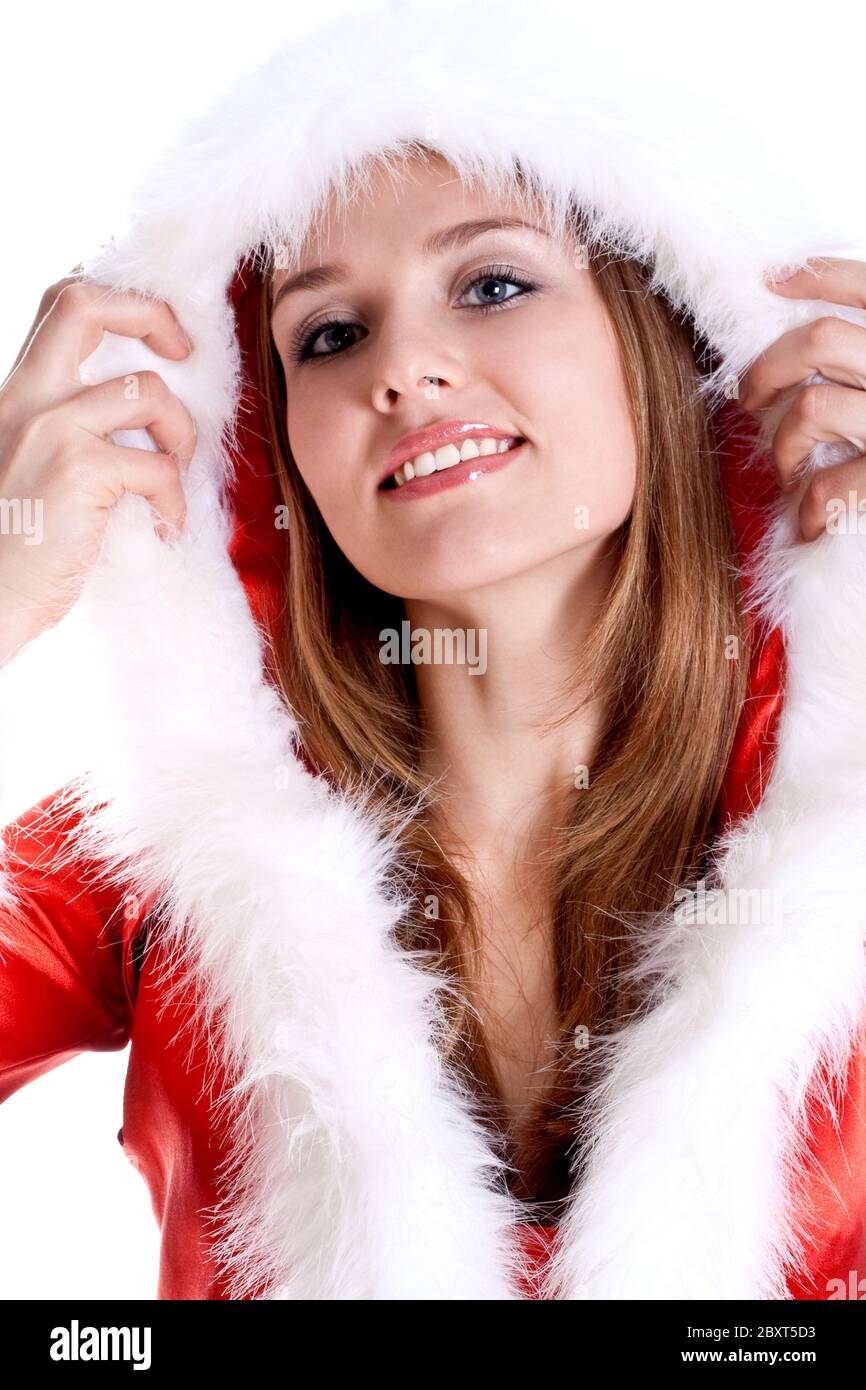 beautiful woman wearing santa claus clothes Stock Photo - Alamy