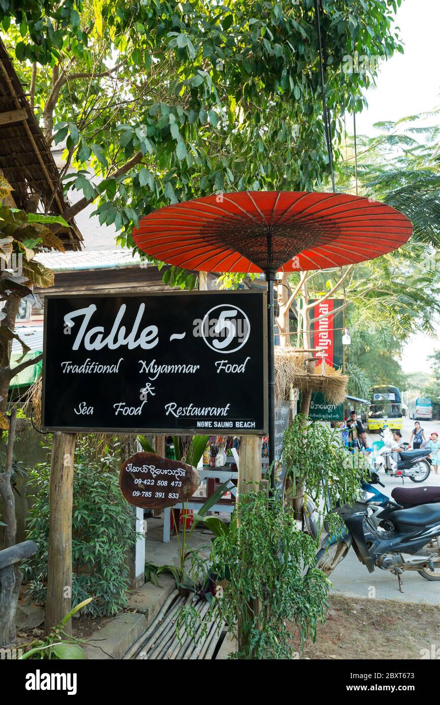 Table 5 restaurant in Ngwesaung, Ayeyarwady Region, Myanmar Stock Photo ...