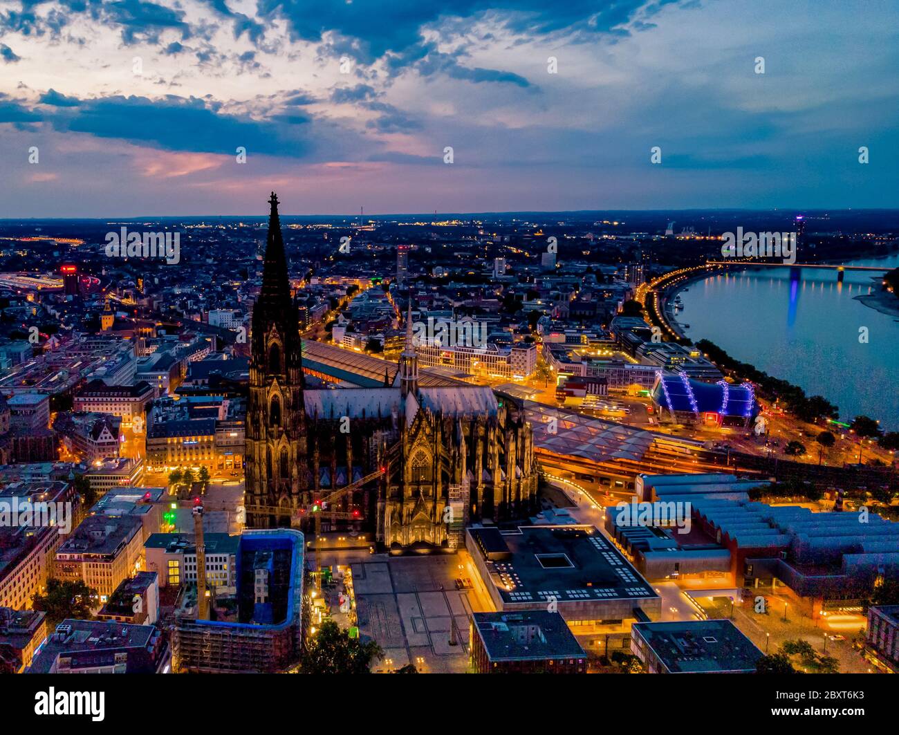 Colgne Koln Cathedral during sunset , drone aerial view over Cologne ...