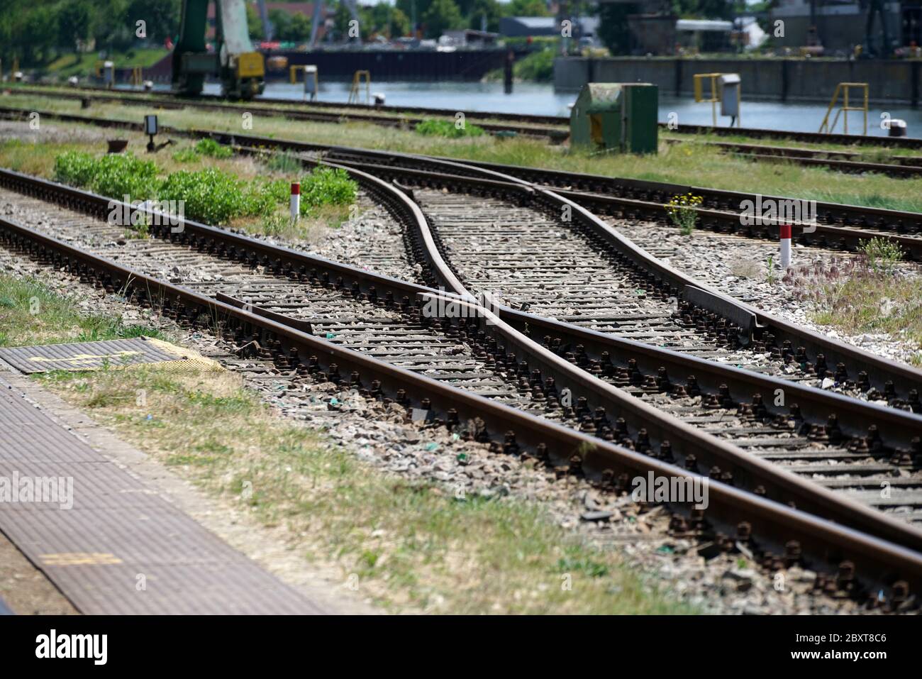 Hardened steel railroad tracks photographed on a sunny spring day Stock ...