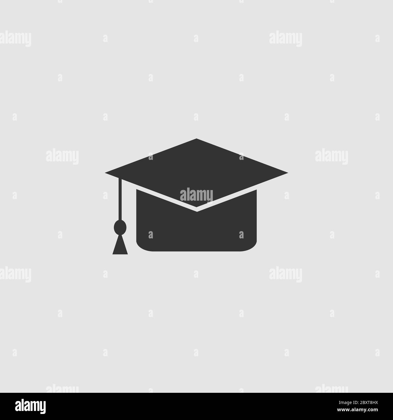 Graduation cap icon flat. Black pictogram on grey background. Vector ...