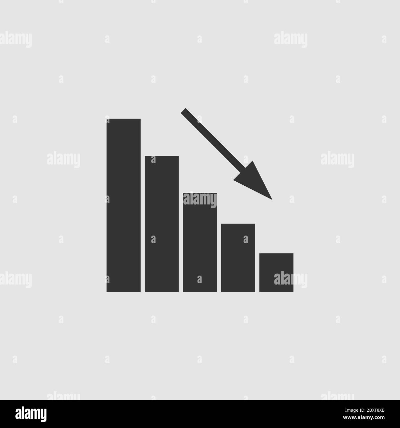 Graph down icon flat. Black pictogram on grey background. Vector illustration symbol Stock ...