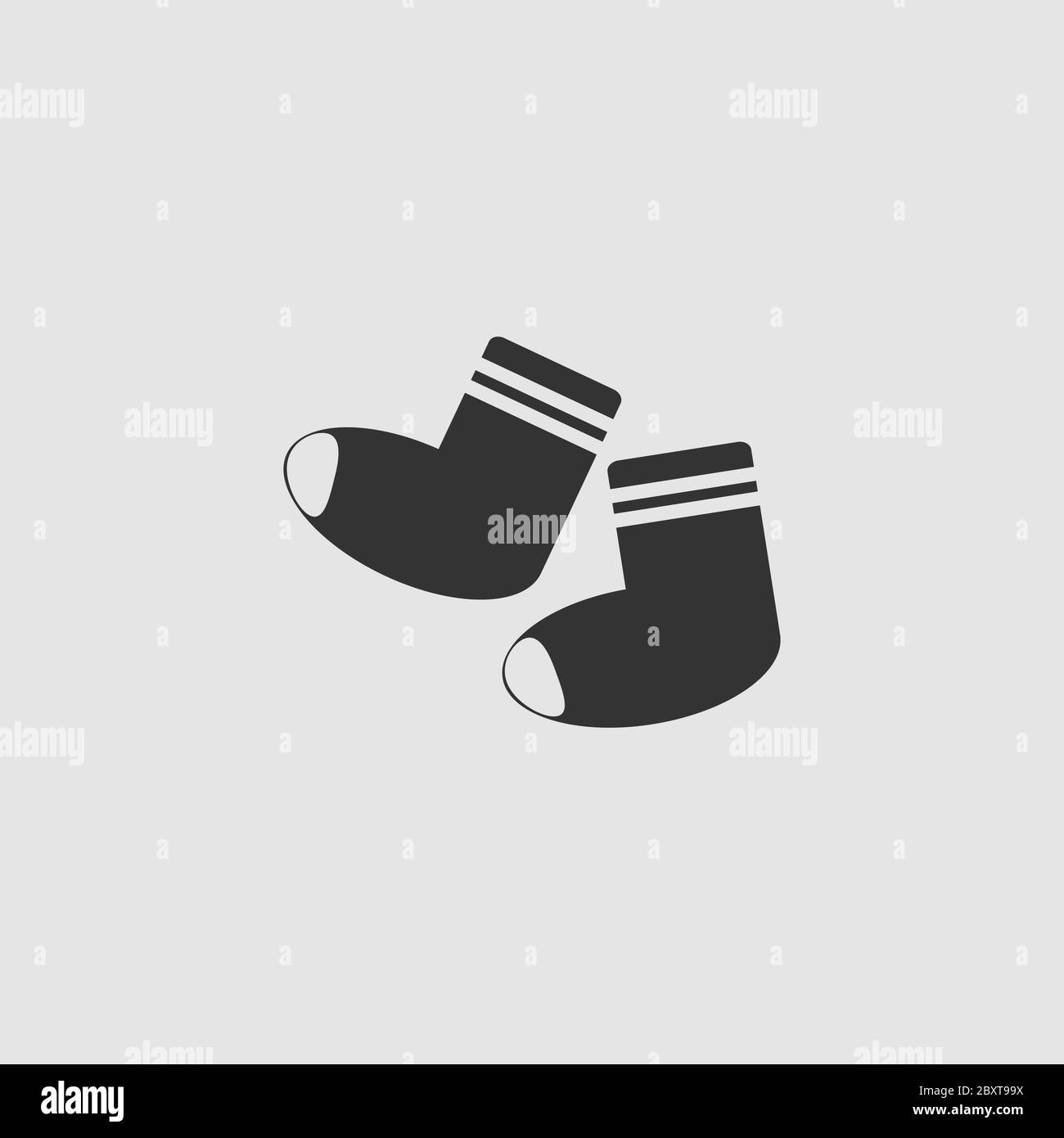 Socks icon flat. Black pictogram on grey background. Vector ...