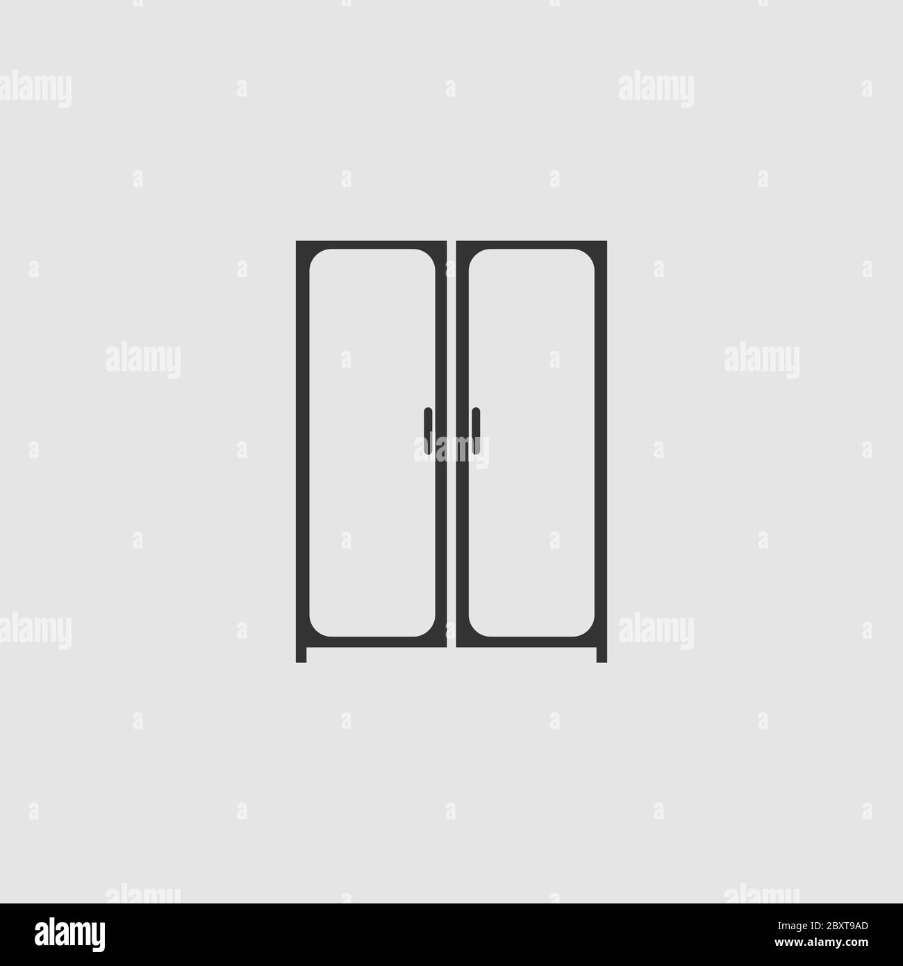 Cupboard wardrobe icon flat. Black pictogram on grey background. Vector illustration symbol ...