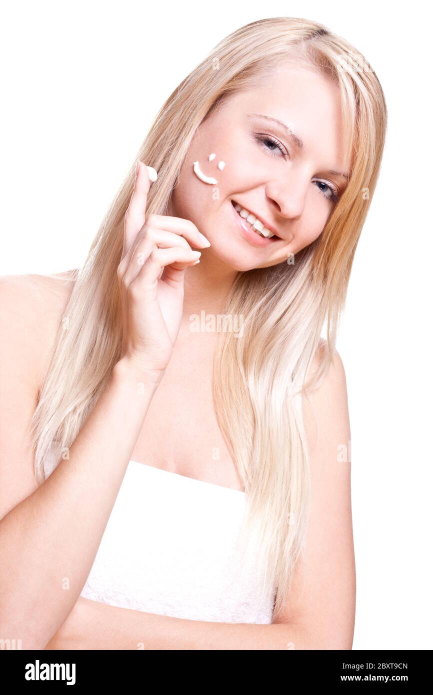 beautiful woman with cream Stock Photo - Alamy