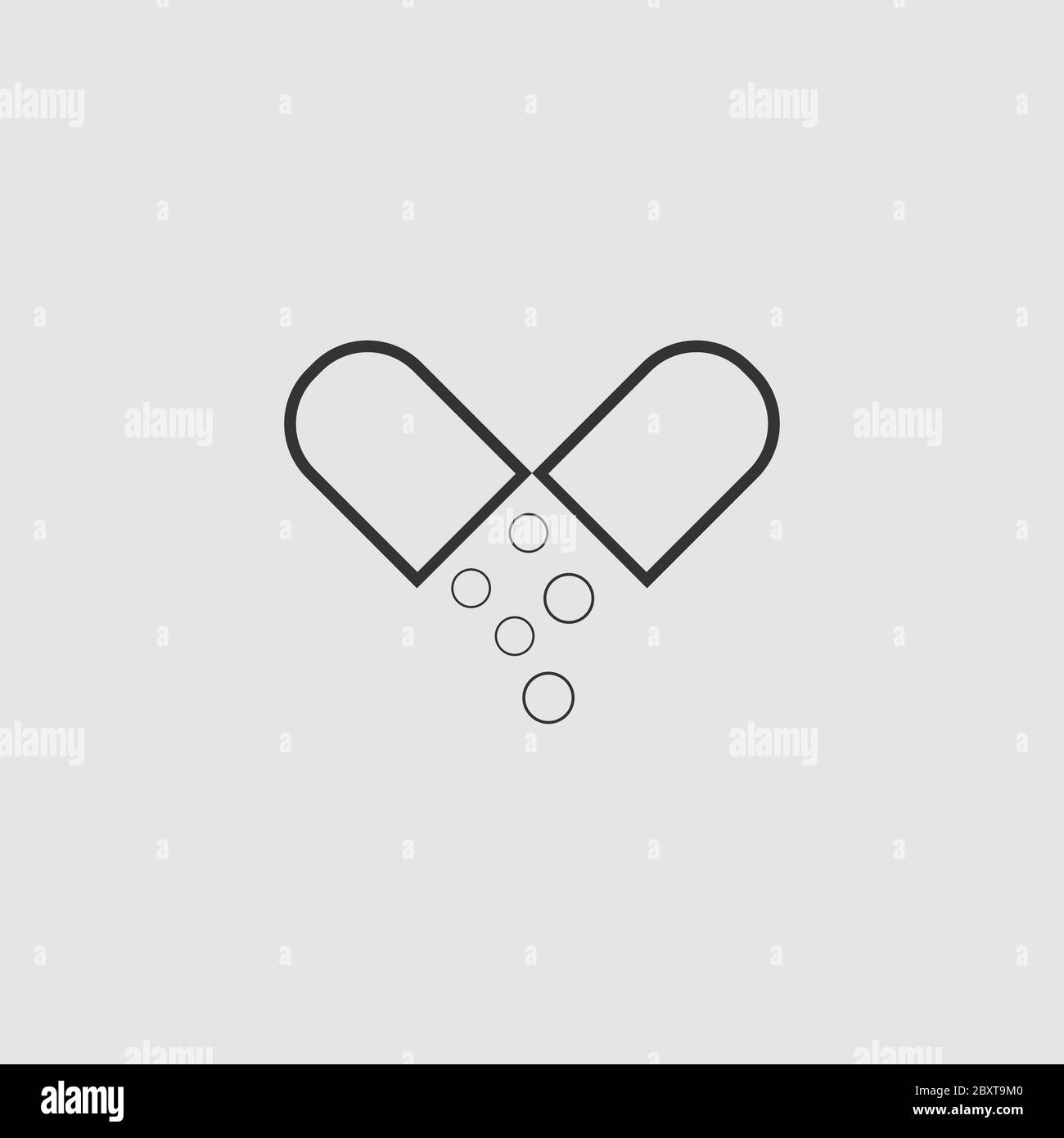 Capsule drug icon flat. Black pictogram on grey background. Vector ...
