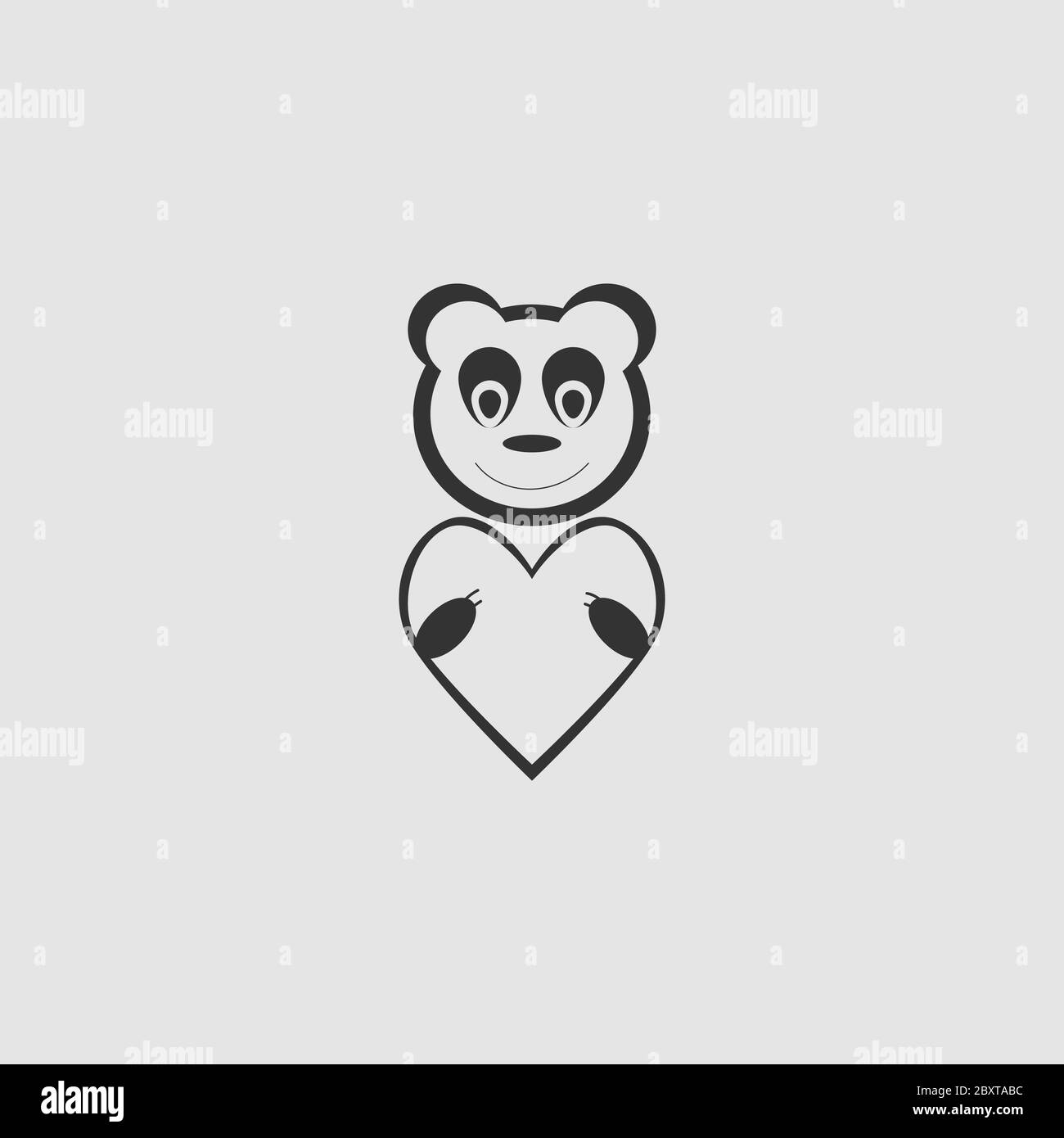 Bear Toy With Heart icon flat. Black pictogram on grey background ...