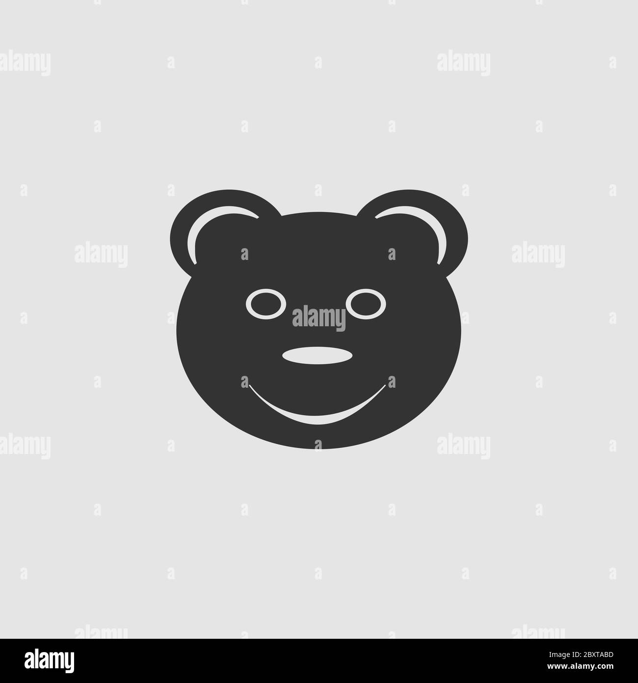 Smiling teddy bear icon flat. Black pictogram on grey background ...