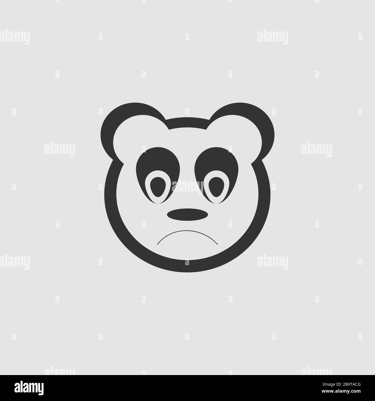 Sad panda icon flat. Black pictogram on grey background. Vector ...
