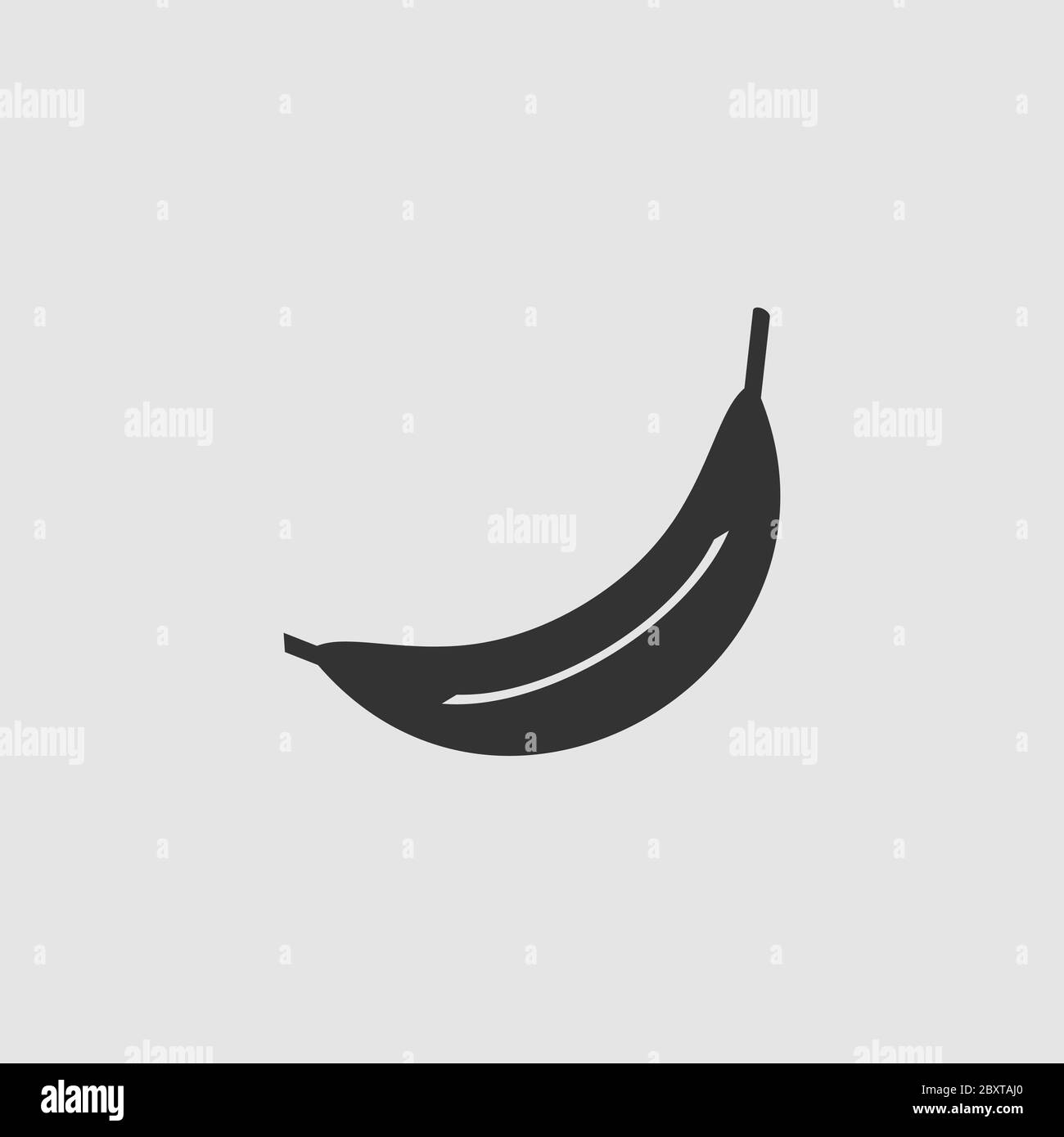 Banana icon flat. Black pictogram on grey background. Vector ...
