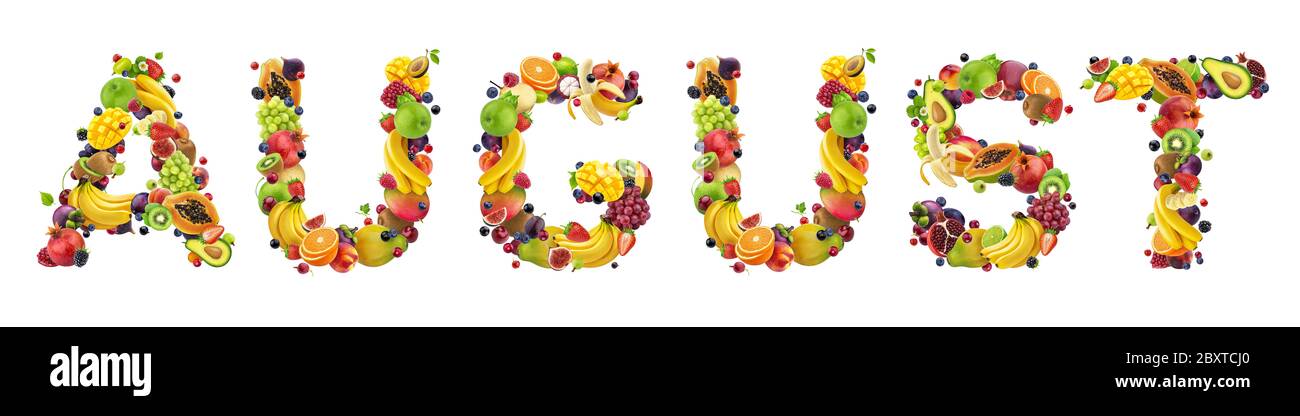 August word made of different fruits and berries Stock Photo - Alamy