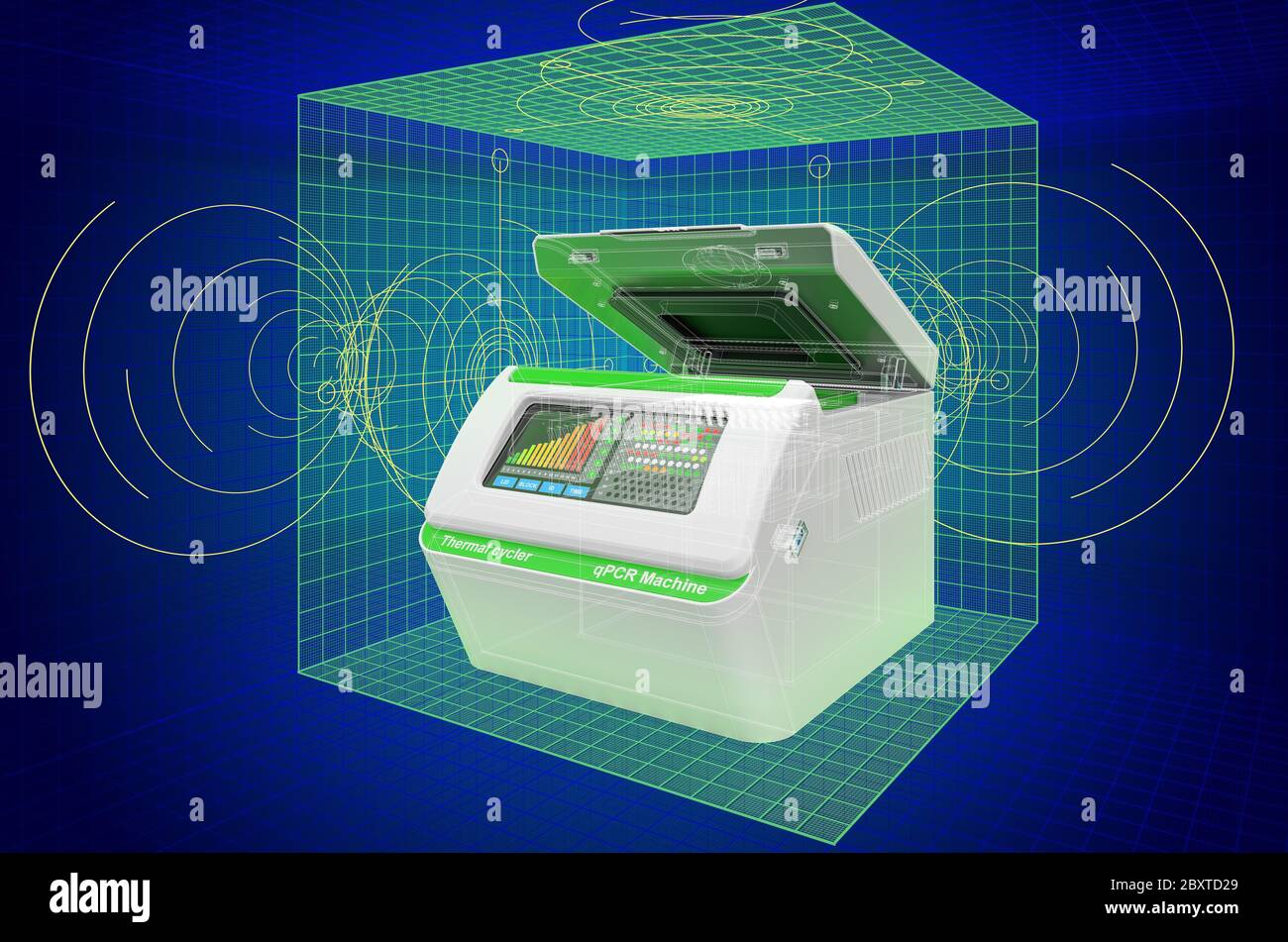 PCR Thermal Cycler, visualization 3d cad model, blueprint. 3D rendering ...