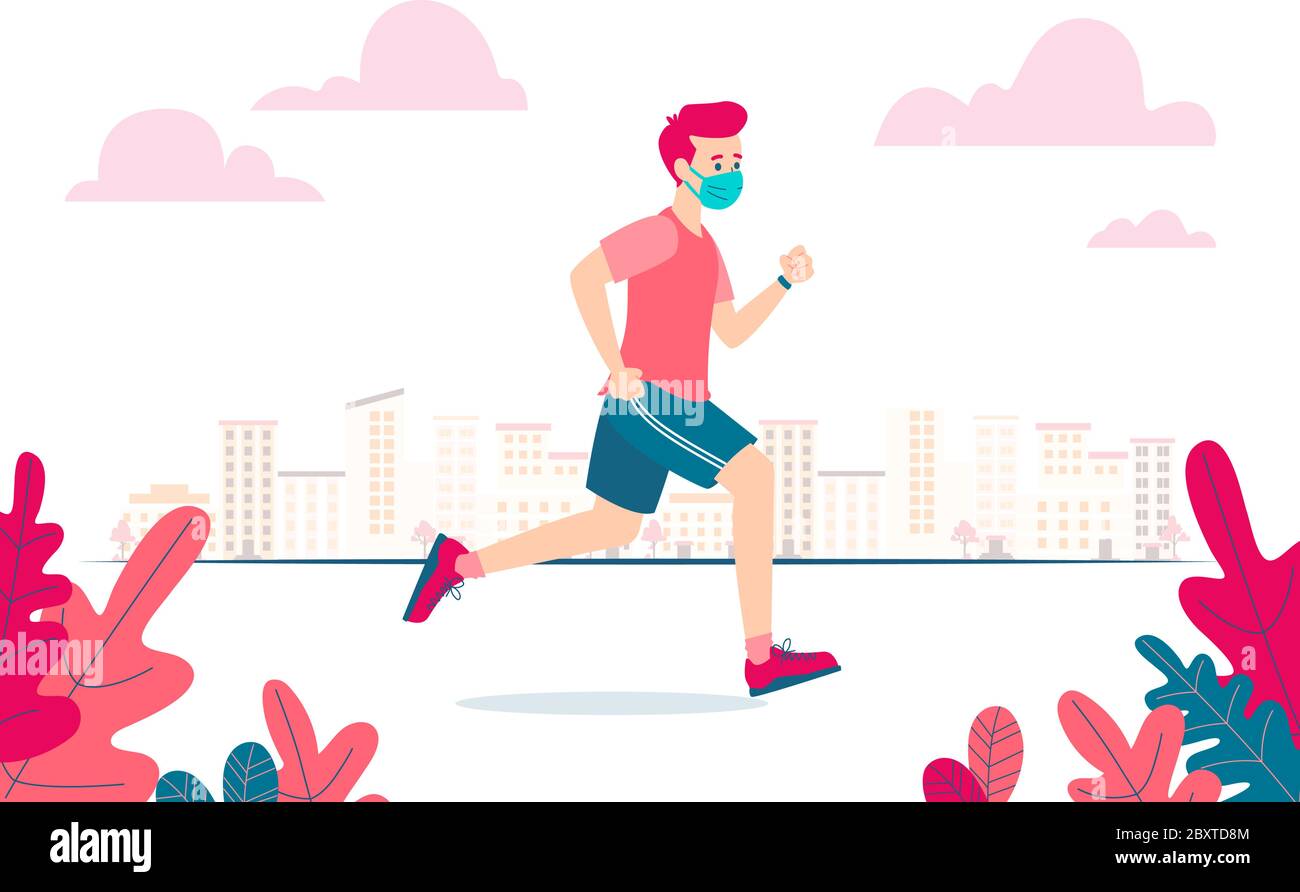 Stock illustration of a runner wearing a mask on his face because of ...