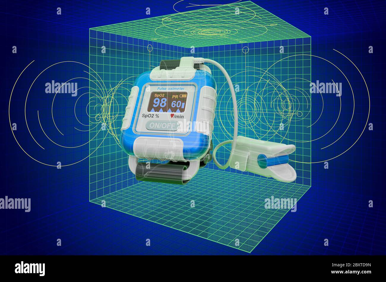 Pulse oximeter, visualization 3d cad model, blueprint. 3D rendering ...