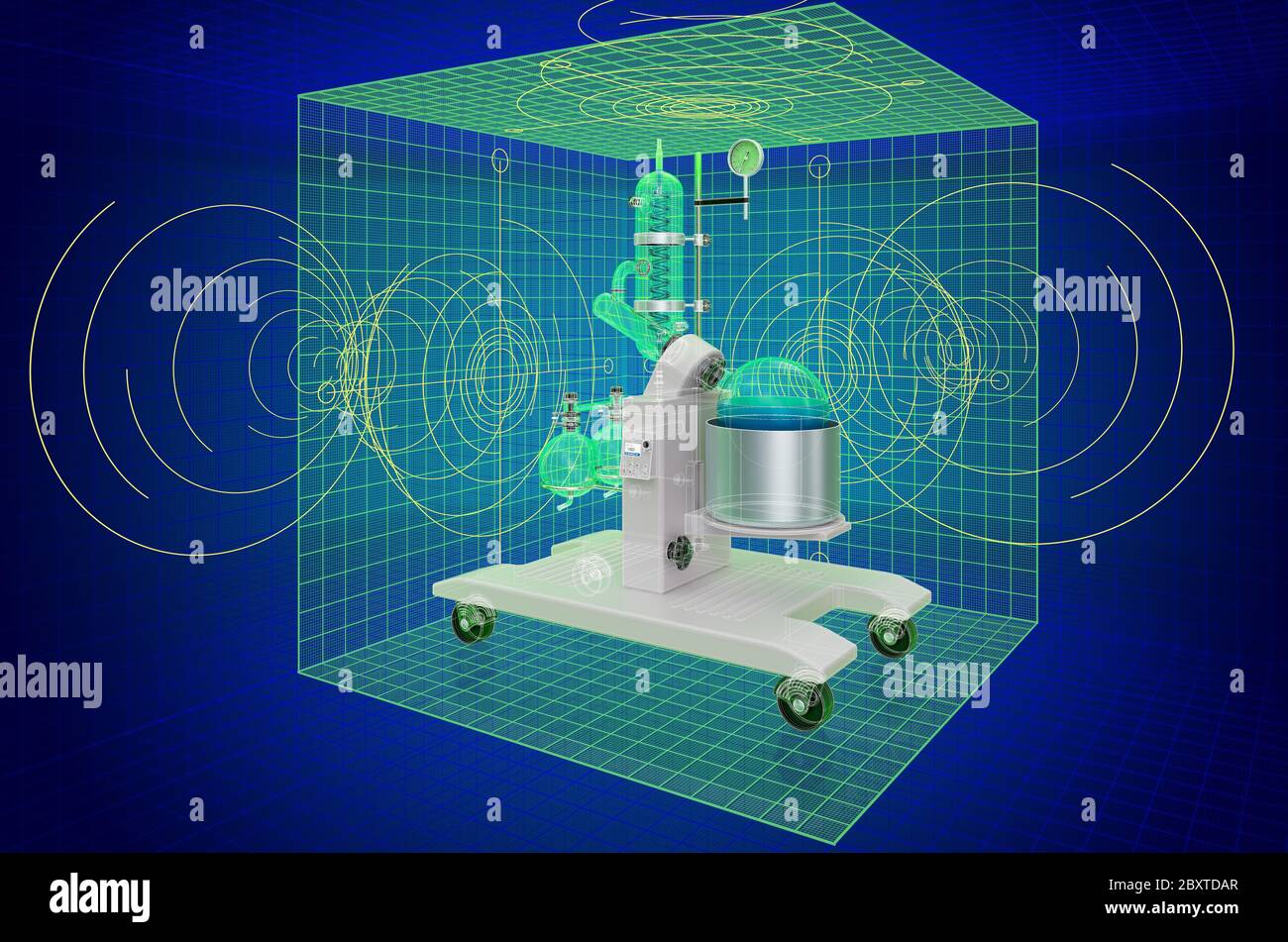 Rotary Evaporator, visualization 3d cad model, blueprint. 3D rendering ...