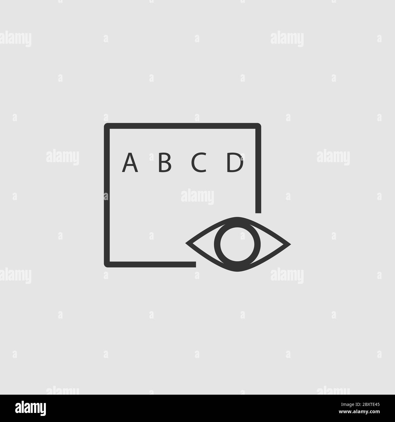 Eye test icon flat. Black pictogram on grey background. Vector ...