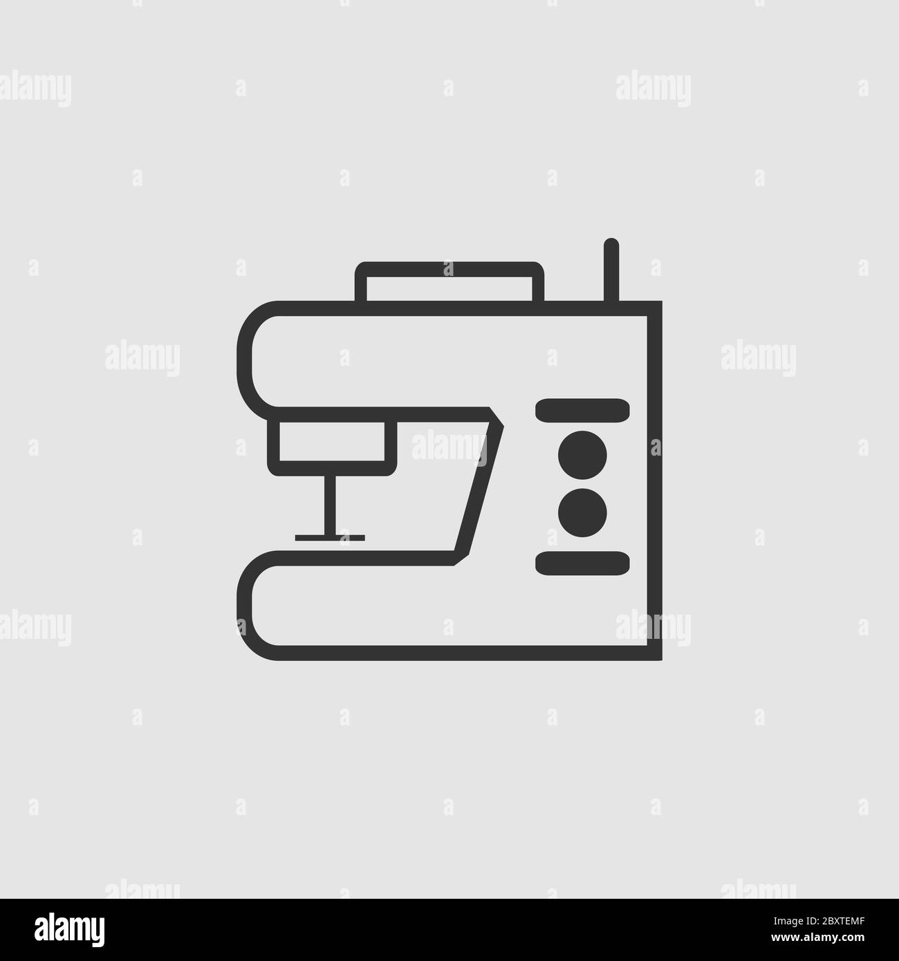 Sewing machine icon flat. Black pictogram on grey background. Vector ...