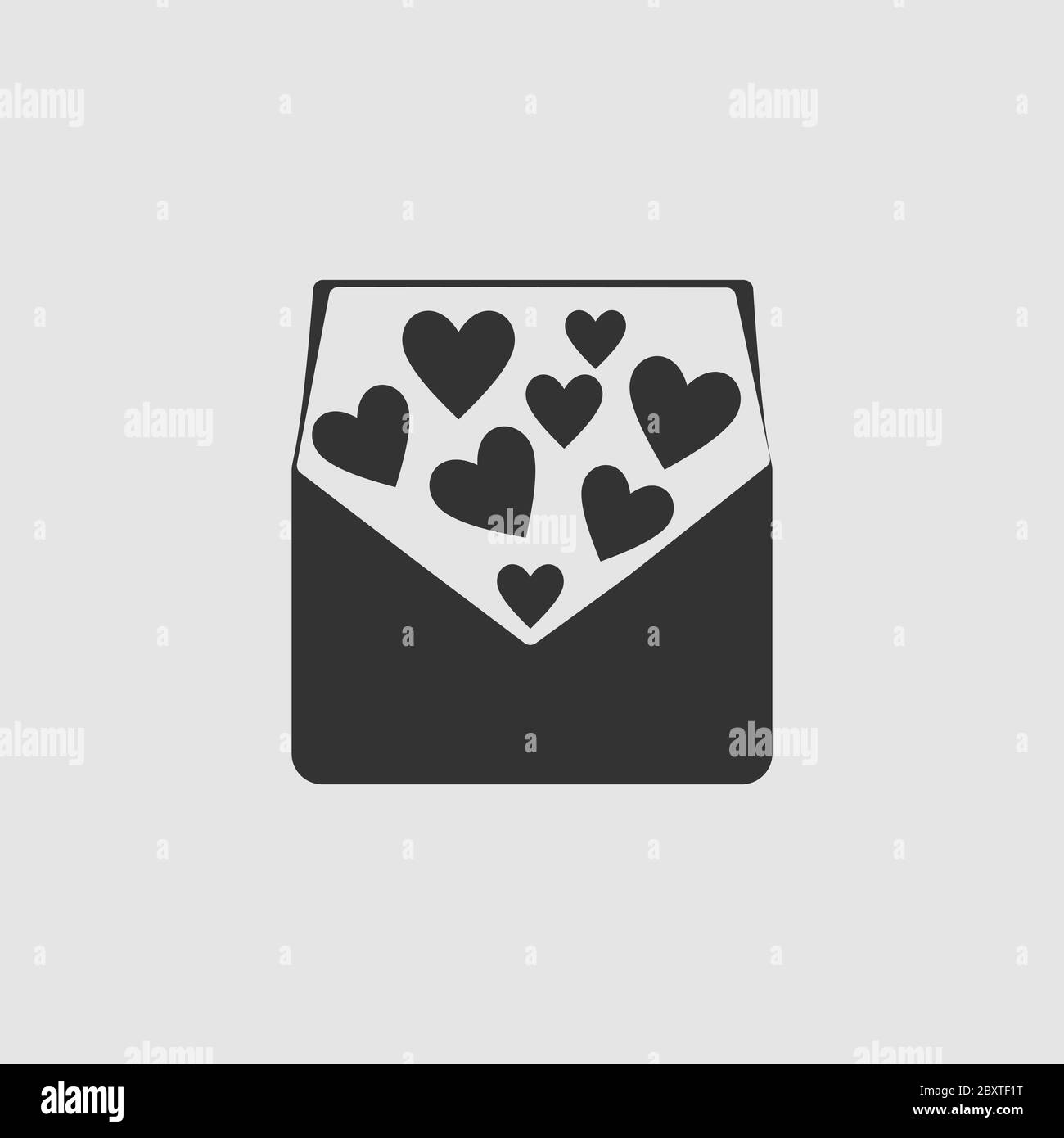 love letter icon flat. Black pictogram on grey background. Vector ...