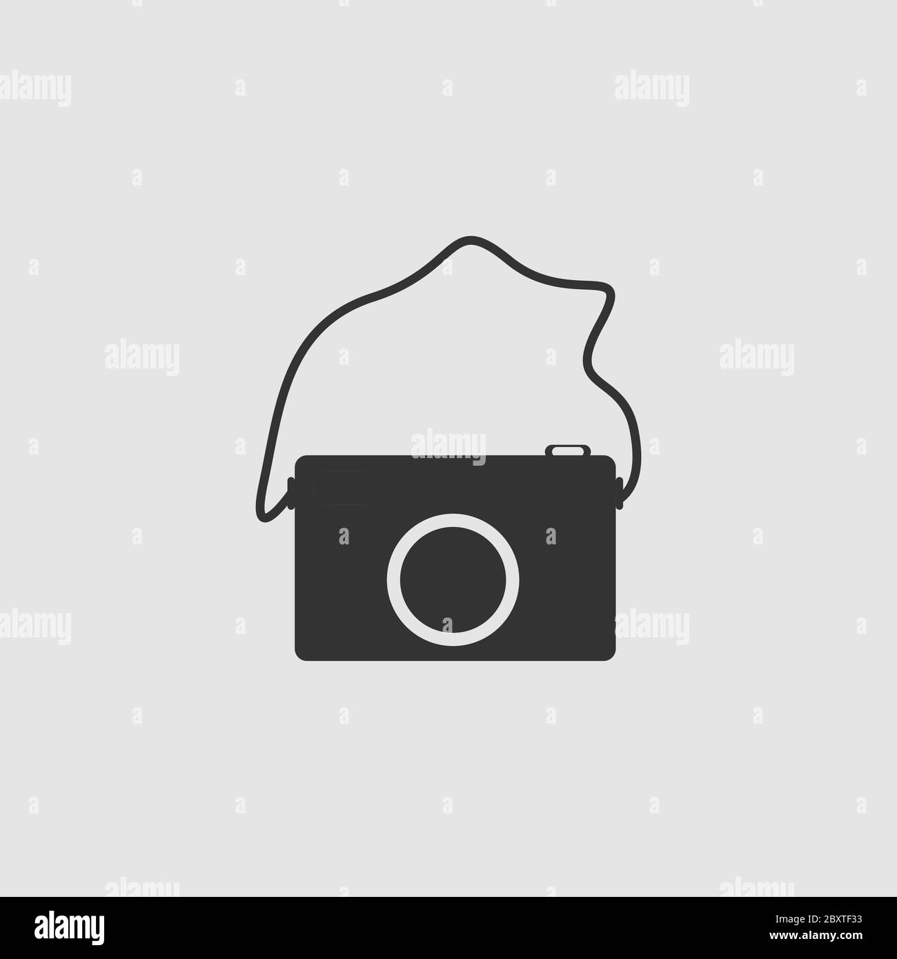 Camera icon flat. Black pictogram on grey background. Vector ...